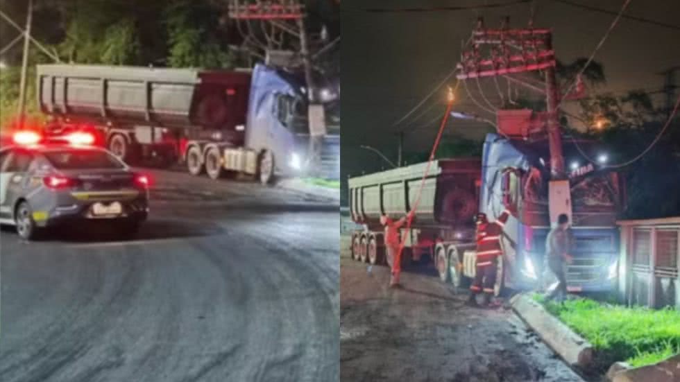 Caminhoneiro é morto a tiros em tentativa de assalto em Cubatão, e caminhão bate em poste de energia
